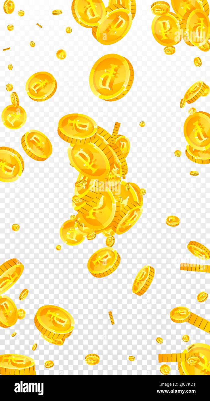 Russian ruble coins falling. Memorable scattered RUB coins. Russia ...