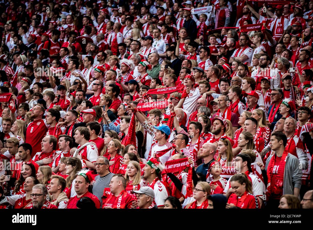 Copenhagen, Denmark. 10th June, 2022. Danish football fans seen on the ...