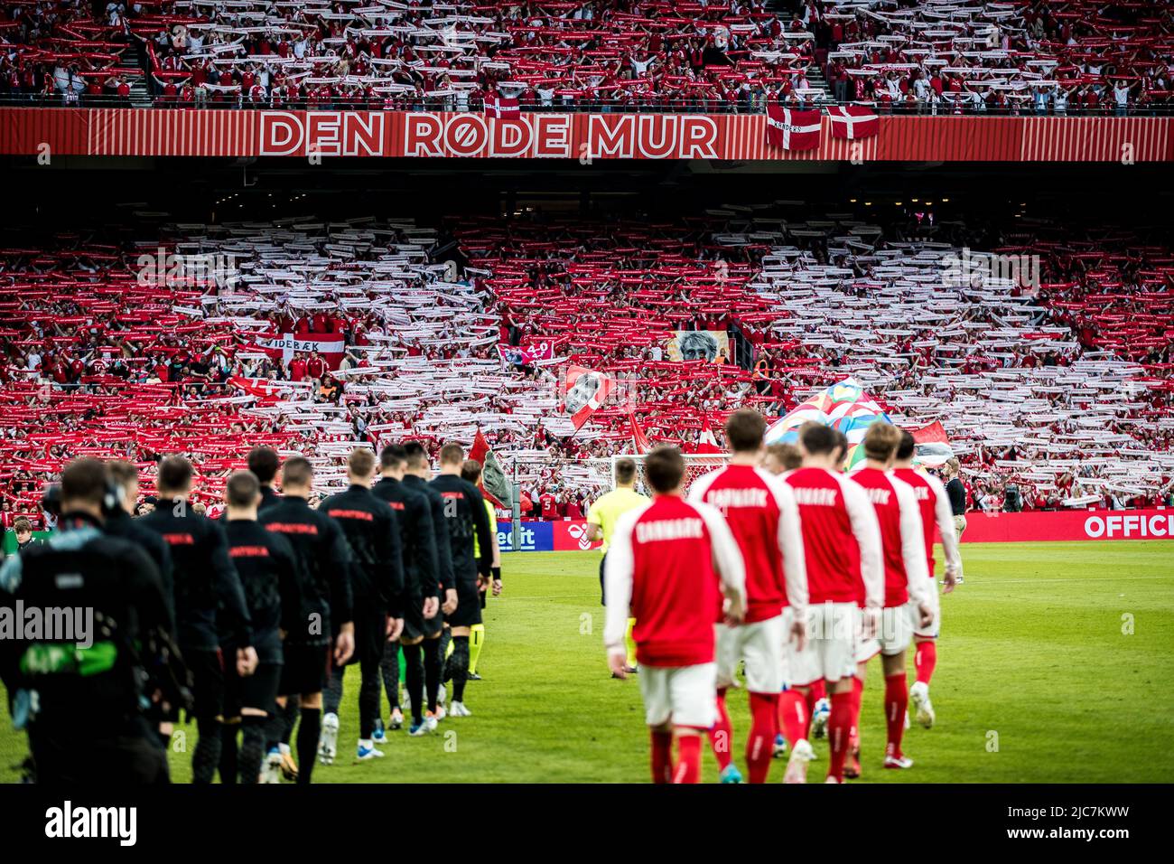 Copenhagen, Denmark. 10th June, 2022. Danish football fans welcome the ...