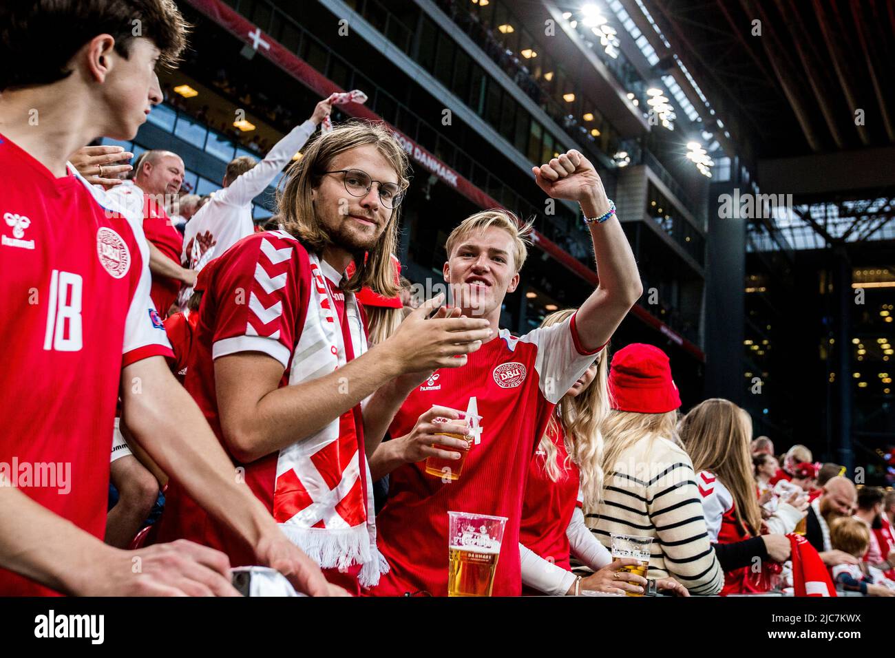 Copenhagen, Denmark. 10th June, 2022. Danish football fans seen on the ...