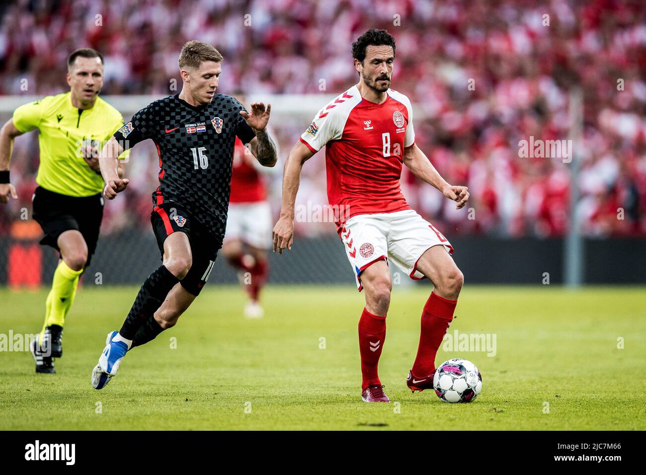 Copenhagen, Denmark. 10th June, 2022. Thomas Delaney (8) of Denmark and ...