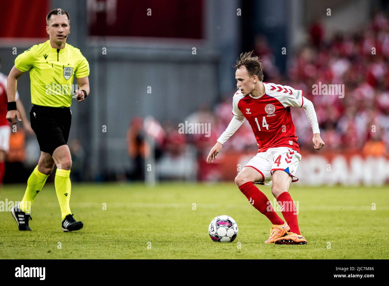 Copenhagen, Denmark. 10th June, 2022. Mikkel Damsgaard (14) of Denmark ...