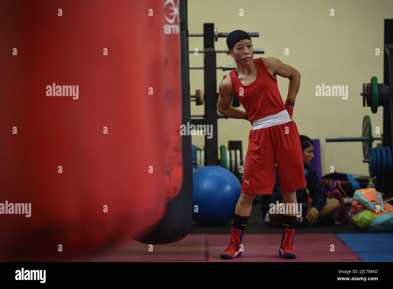 NEW DELHI, INDIA - JUNE 10: Boxer MC Mary Kom (Red) trains ahead of her ...