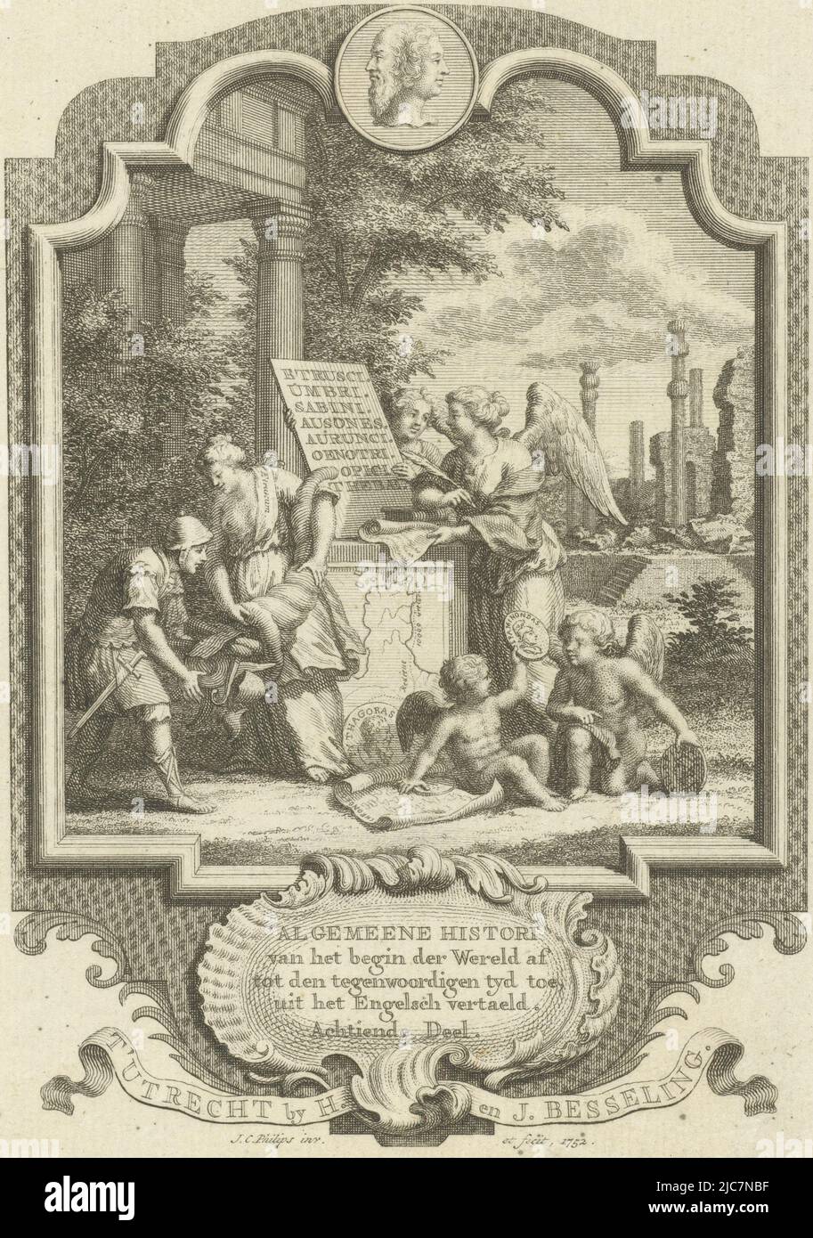 History at a monument showing the map of Etruria and a medallion with ...