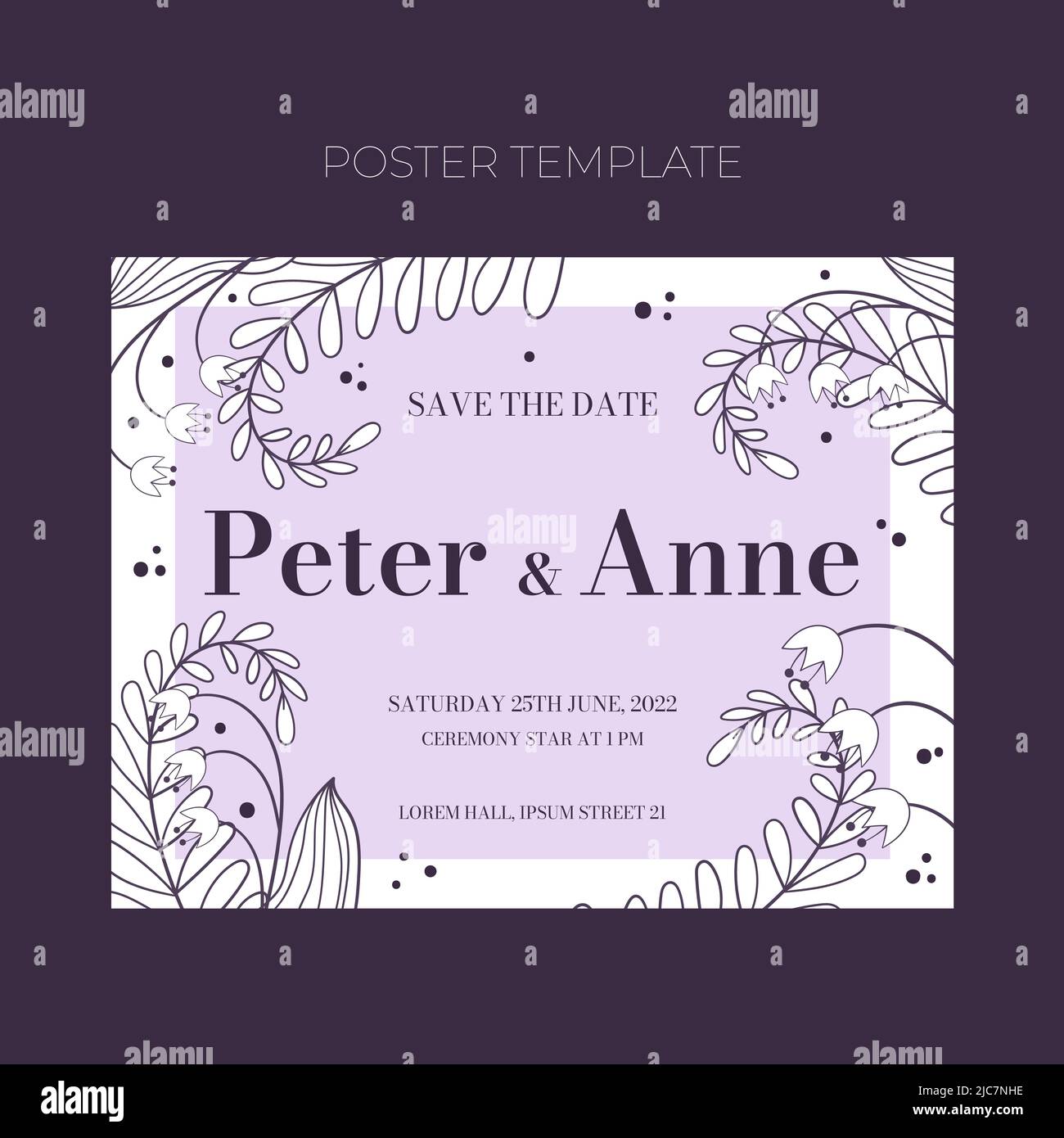 Floral wedding invite template in hand drawn doodle style, invitation ...