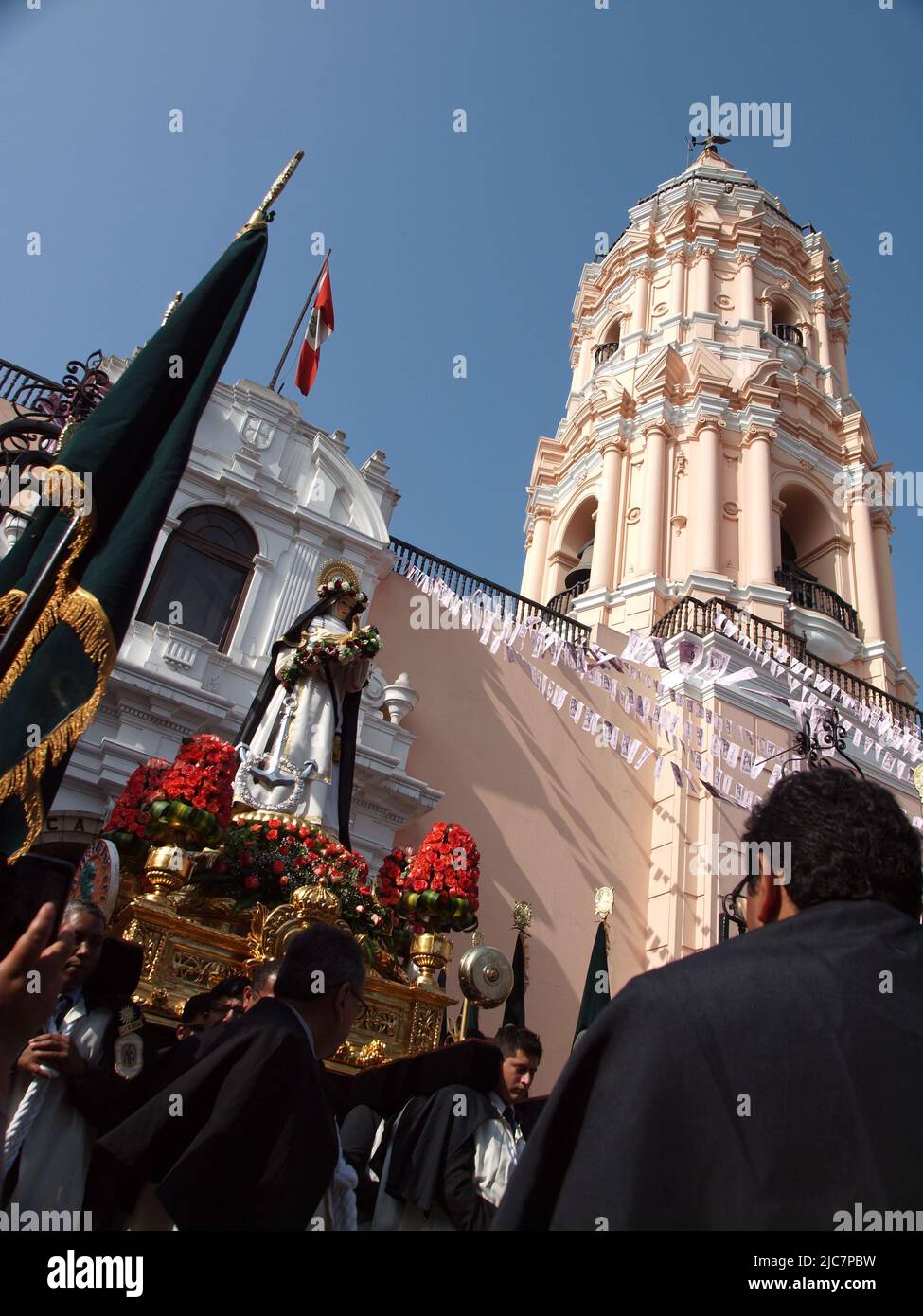 Procession of Saint Rose of Lima at the facade of the Santo Domingo ...