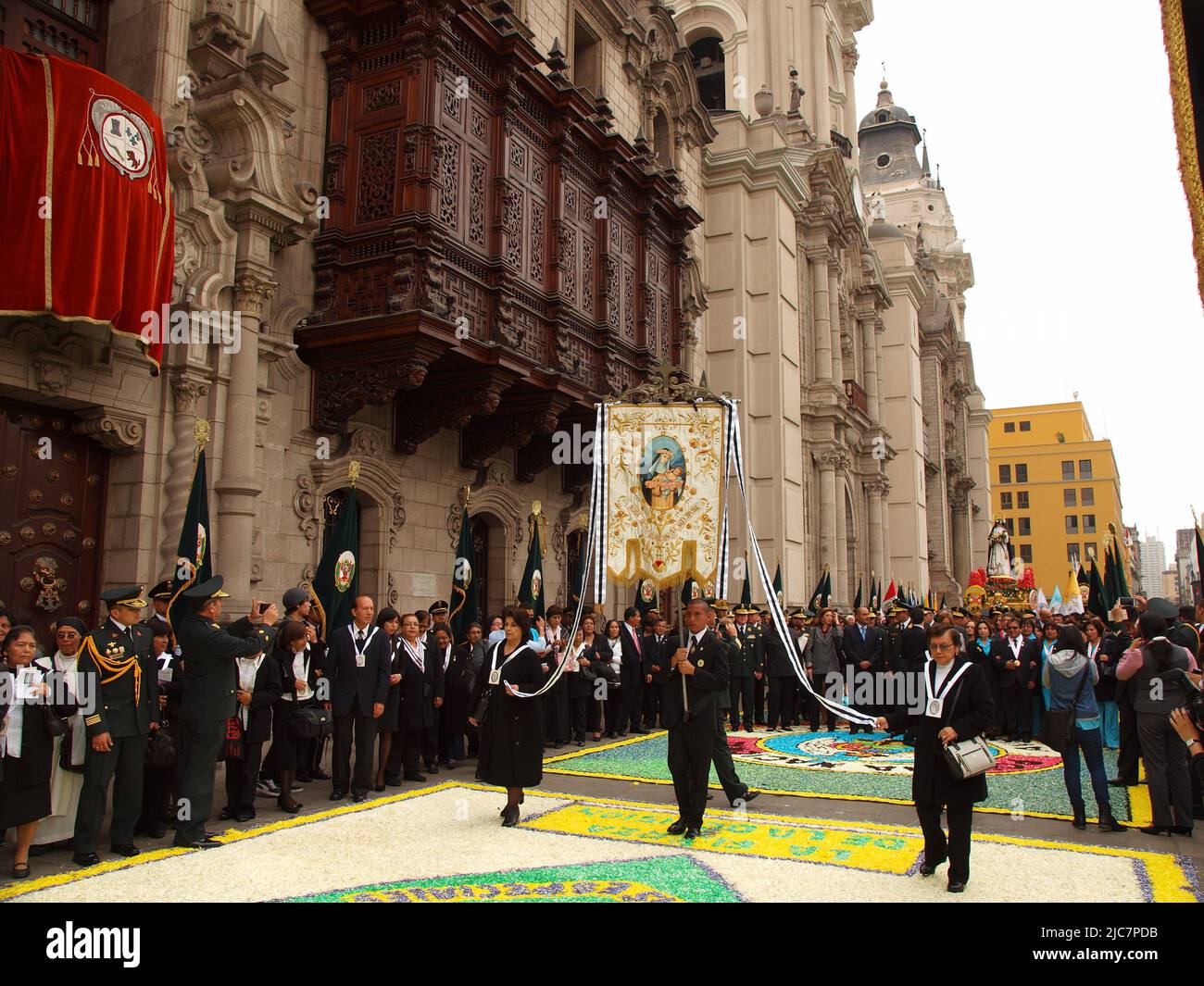 Devotees carrying the religious litter of Saint Rose of Lima, the ...