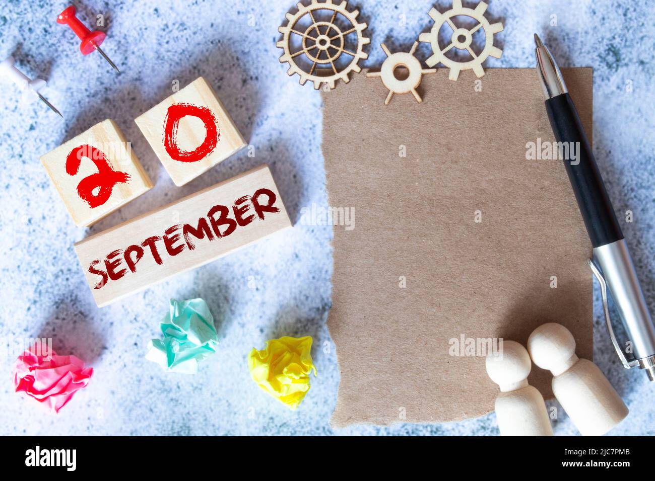 September 20th. Day 20 of month. Wood cube calendar with date month and ...