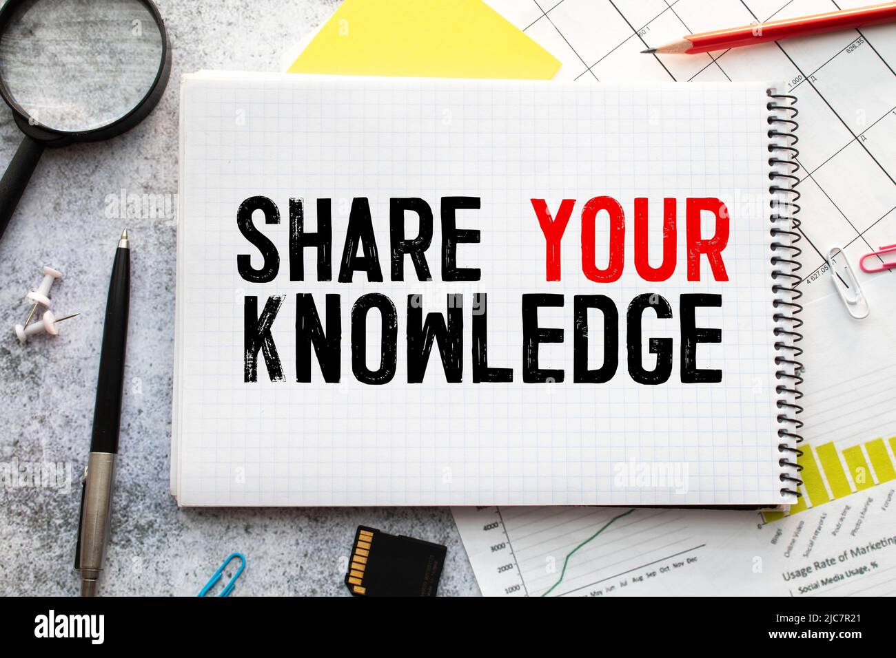 Share Your Knowledge text written on a notebook with pencils Stock ...