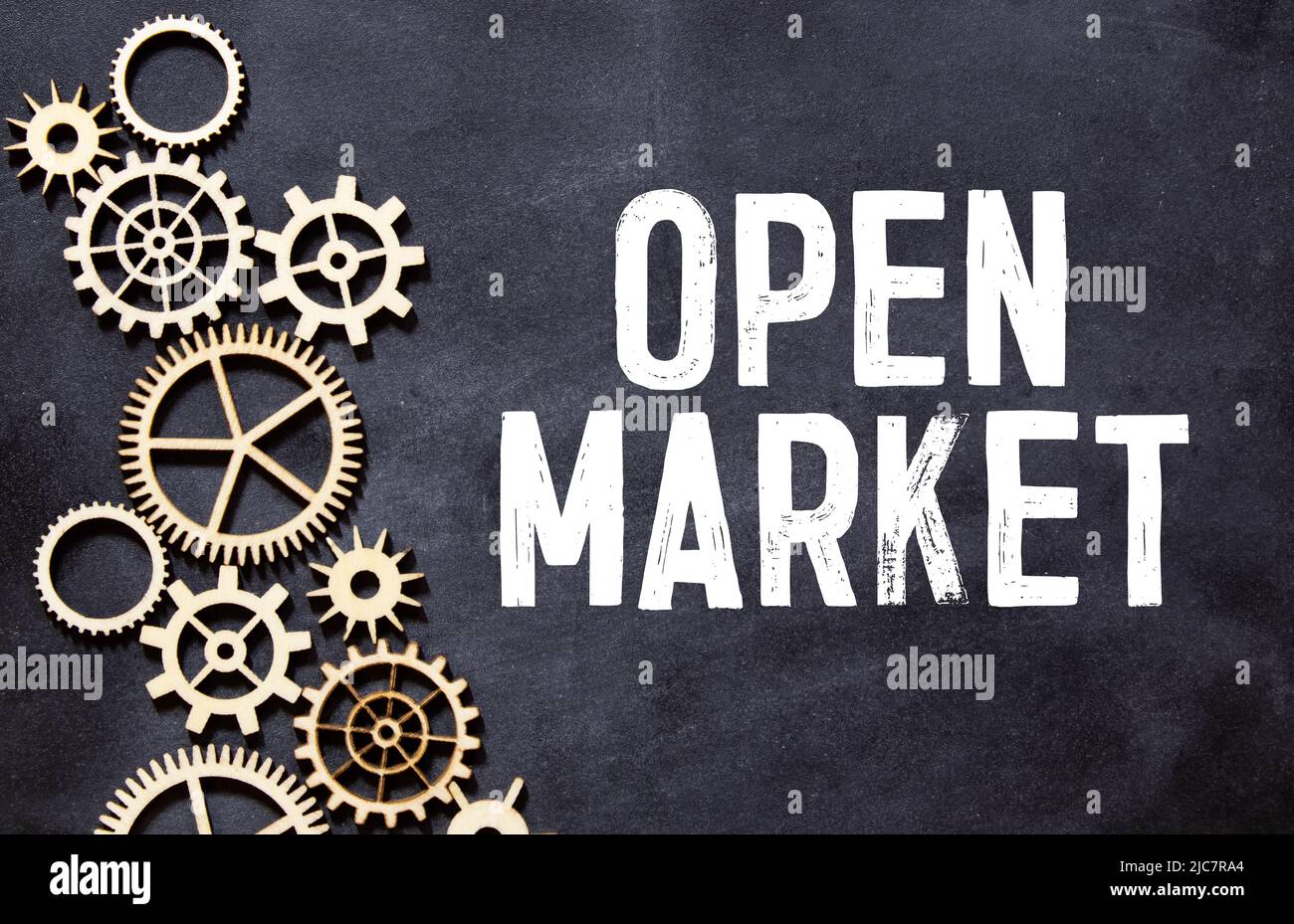 open sign, text open market on black background Stock Photo - Alamy