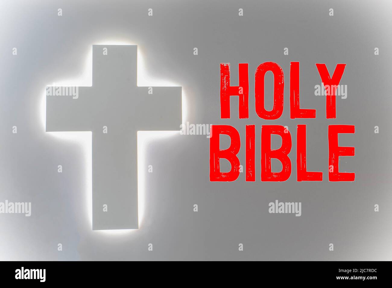 Stone cross with inscription Believe on grey background, Copy space ...