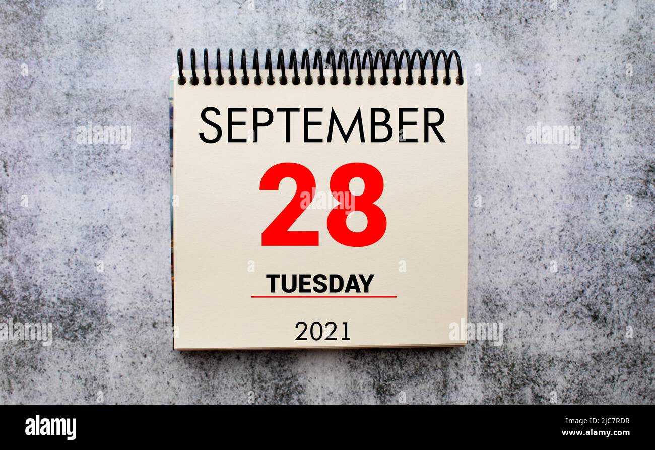september 28. 28th day of the month, calendar date.White calendar sheet ...