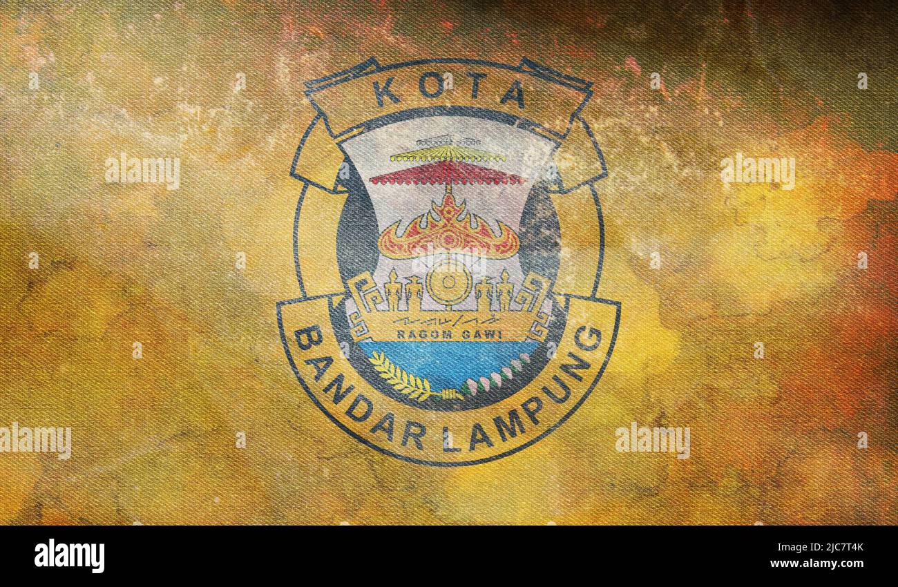 Top view of retro flag Bandar Lampung City Indonesia with grunge ...