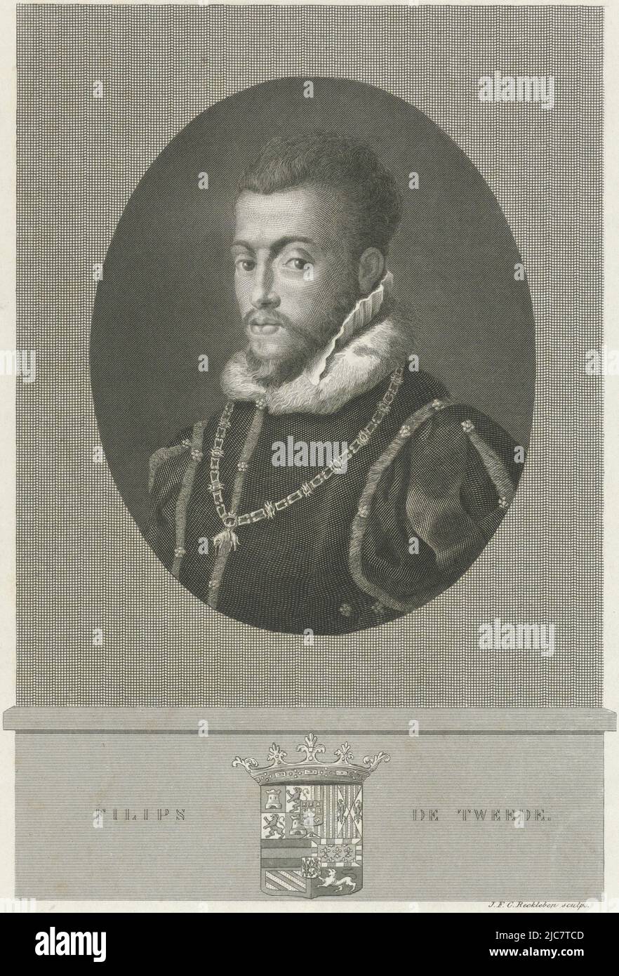 Portrait of Philip II, King of Spain. On a chain around the neck the ...