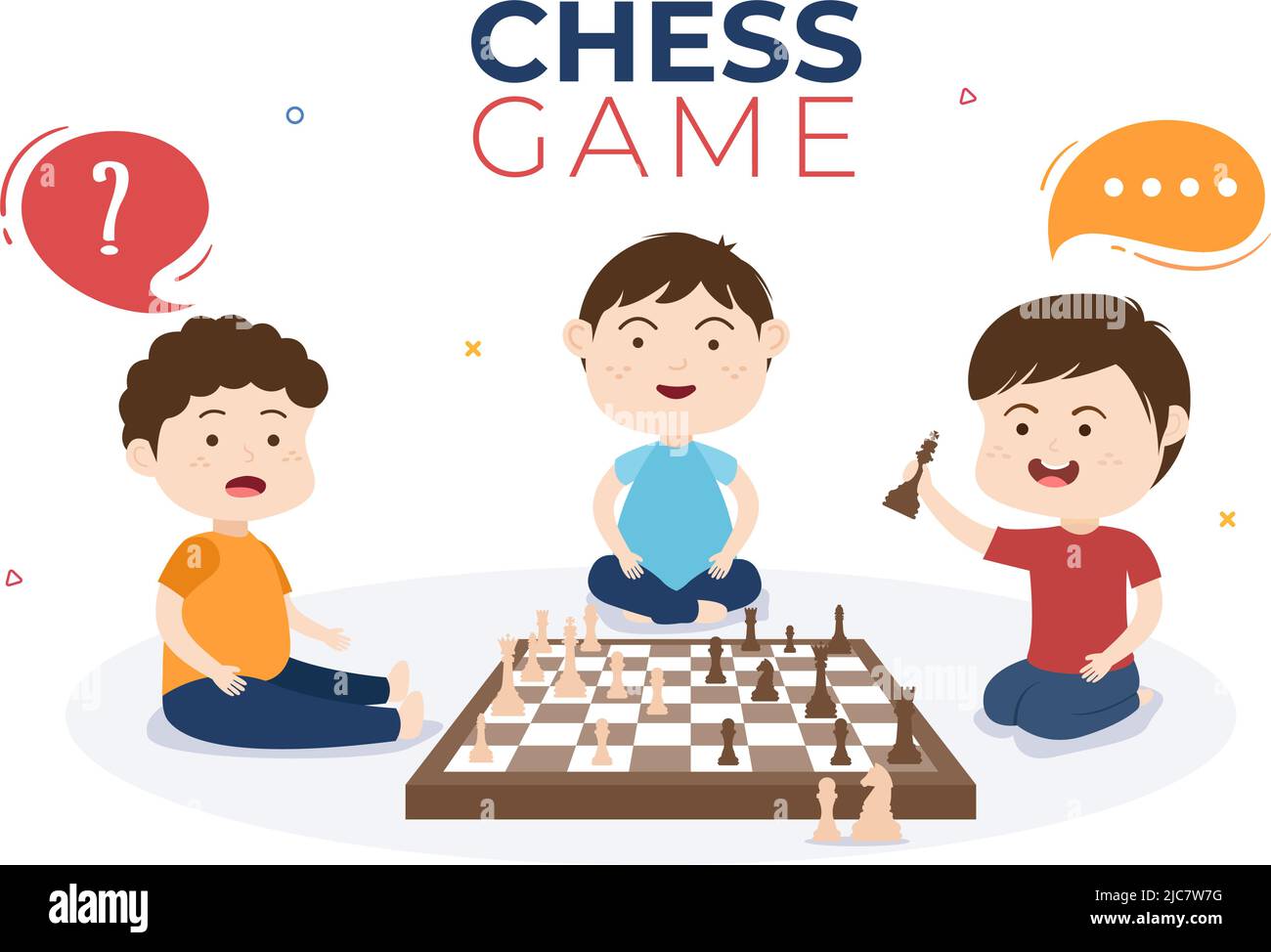 Chess Board Game Cartoon Background Illustration with Two Small Cute ...