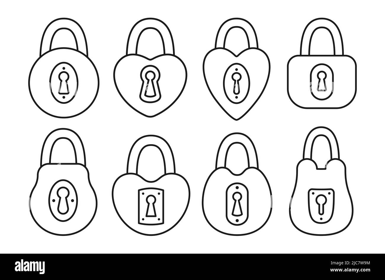 Lock icon contour set. Old padlock for safety and security protection ...