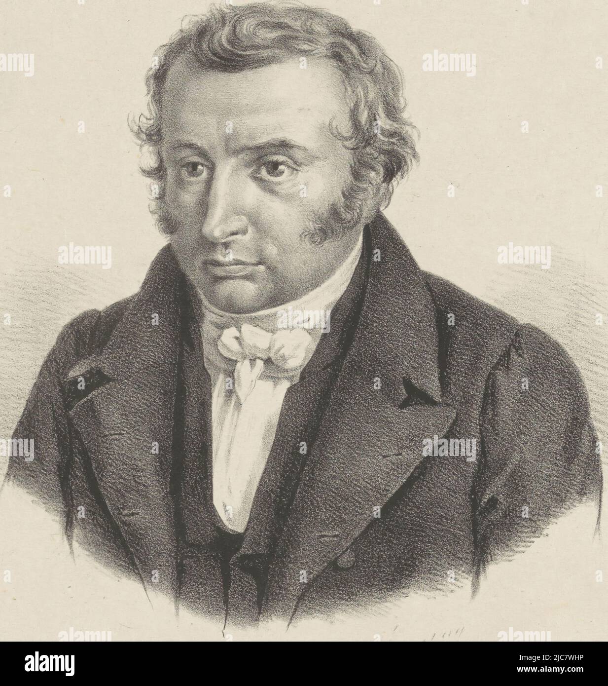 The person portrayed looks to the left and wears sideburns to his ...