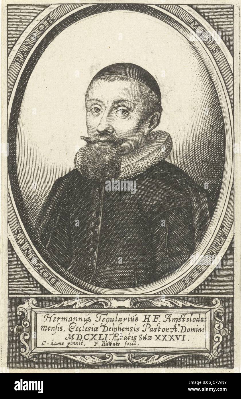 Portrait in an oval frame of Hermannus Tegularius, preacher in Delft ...