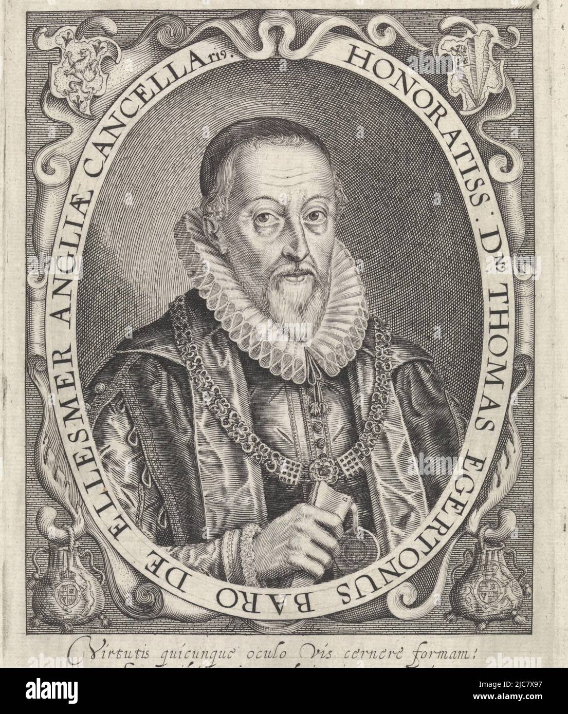 Portrait of Thomas Egerton, Baron of Ellesmere. In the border ...