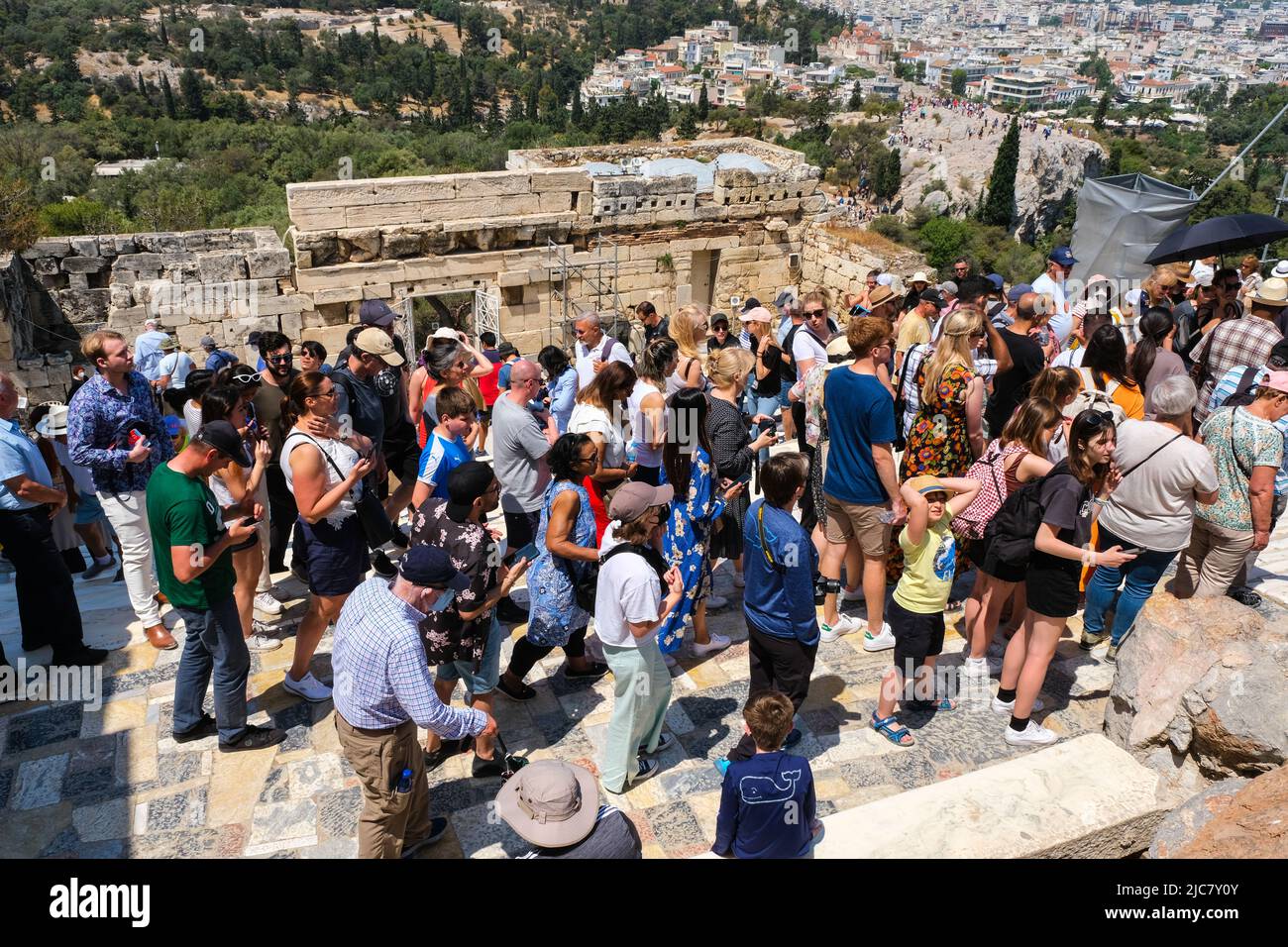Acropolis greece crowds people travel return tourists ruins anci hi-res ...