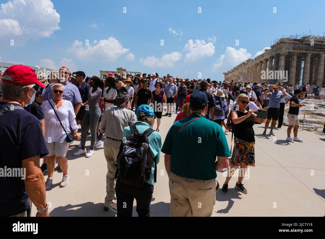 Acropolis greece crowds people travel return tourists ruins anci hi-res ...