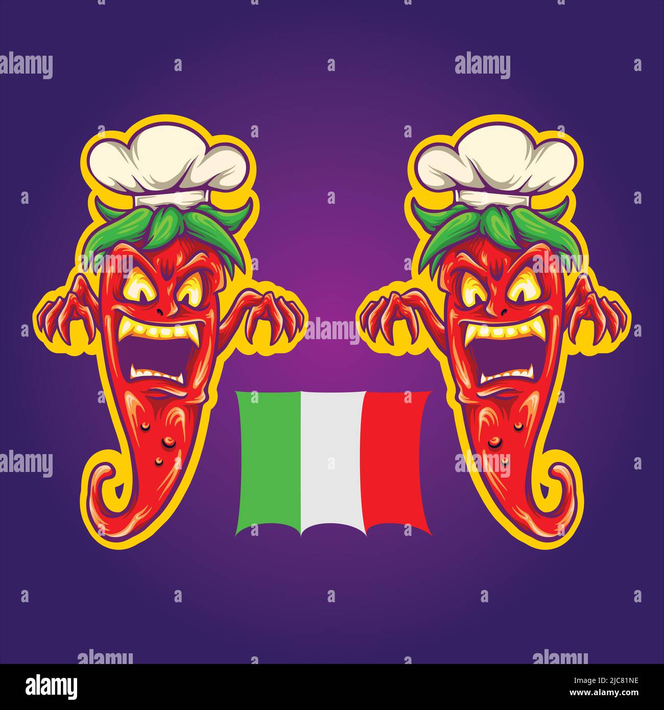 Scary italian spicy chilli with chef hat vector illustrations for your ...