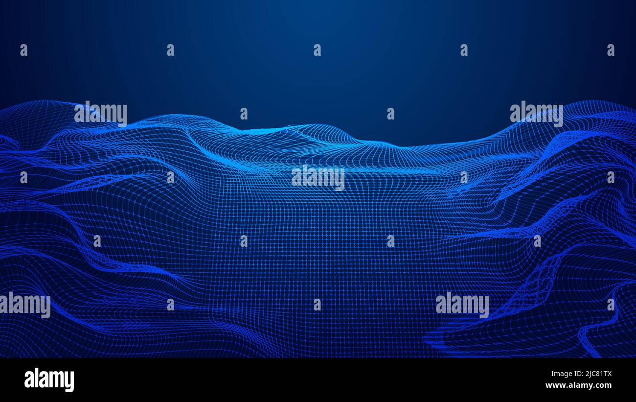 Abstract 3D cyber technology futuristic wireframe terrain grid ...