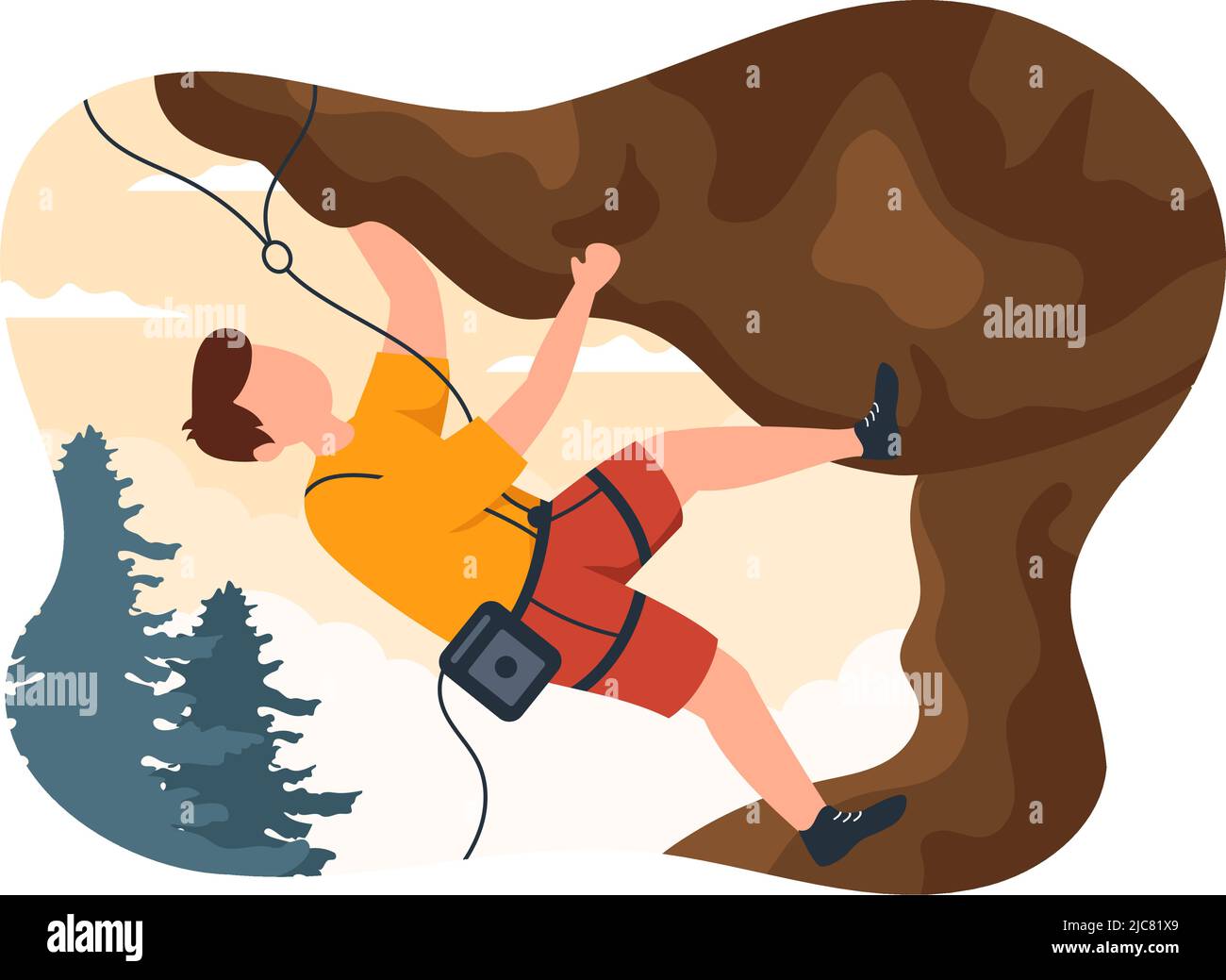 Mountain Rock Climbing Cartoon Illustration with Climber Climbs Wall or ...