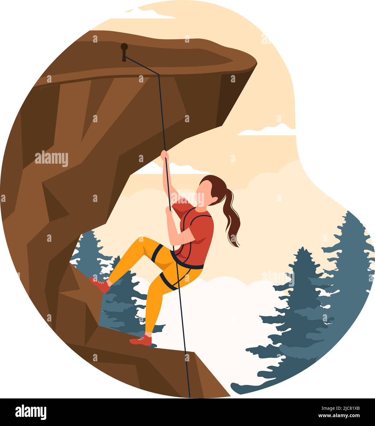 Mountain Rock Climbing Cartoon Illustration with Climber Climbs Wall or ...