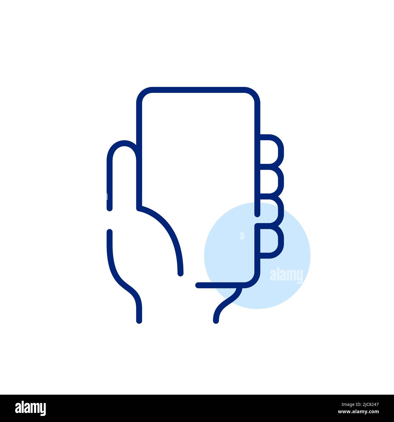 Hand holding a smartphone mock up. Pixel perfect, editable stroke line ...