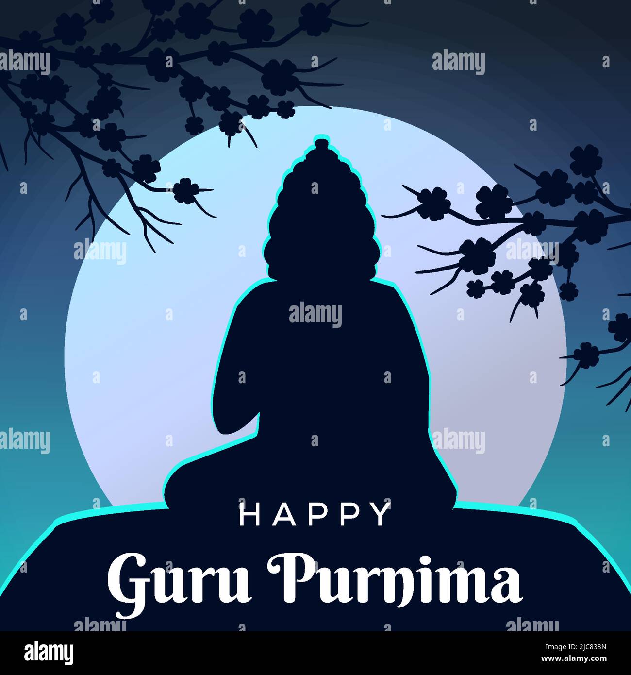 happy guru purnima silhouette at night illustration on full moon ...