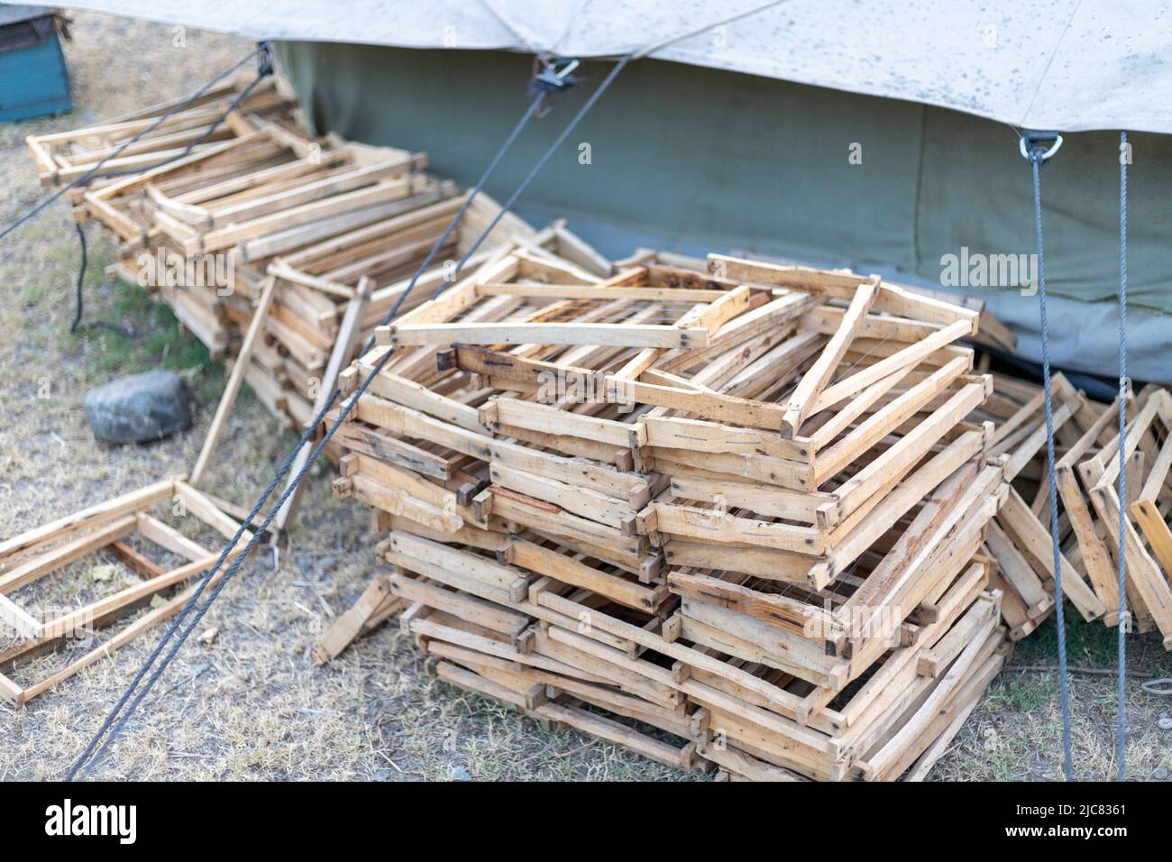wooden bee hive empty frame for honeycomb or Beekeeping concept or ...