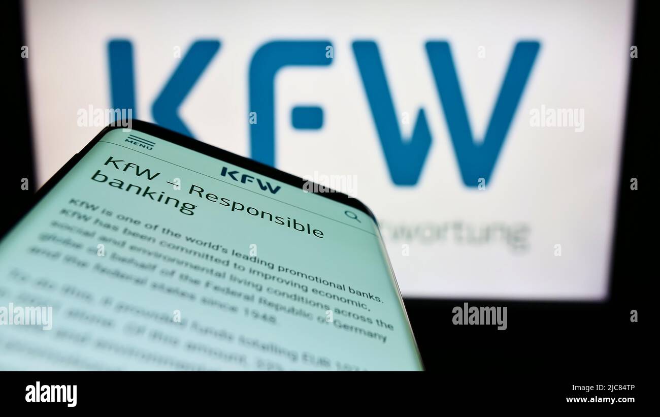 Mobile phone with website of German bank Kreditanstalt fur Wiederaufbau ...