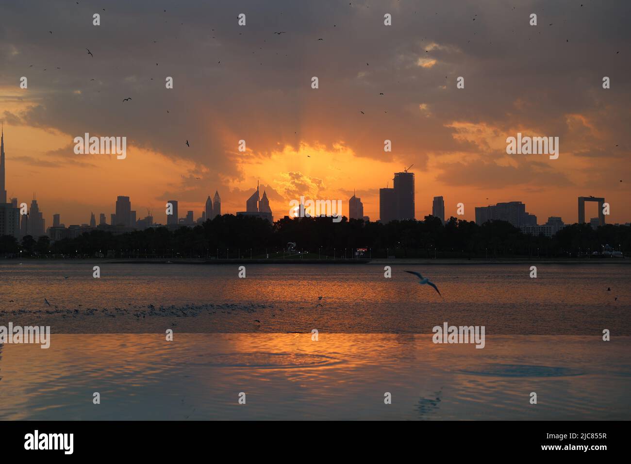 Dubai sunset skyline cityscape view, skyscrapers in UAE, Middle East ...