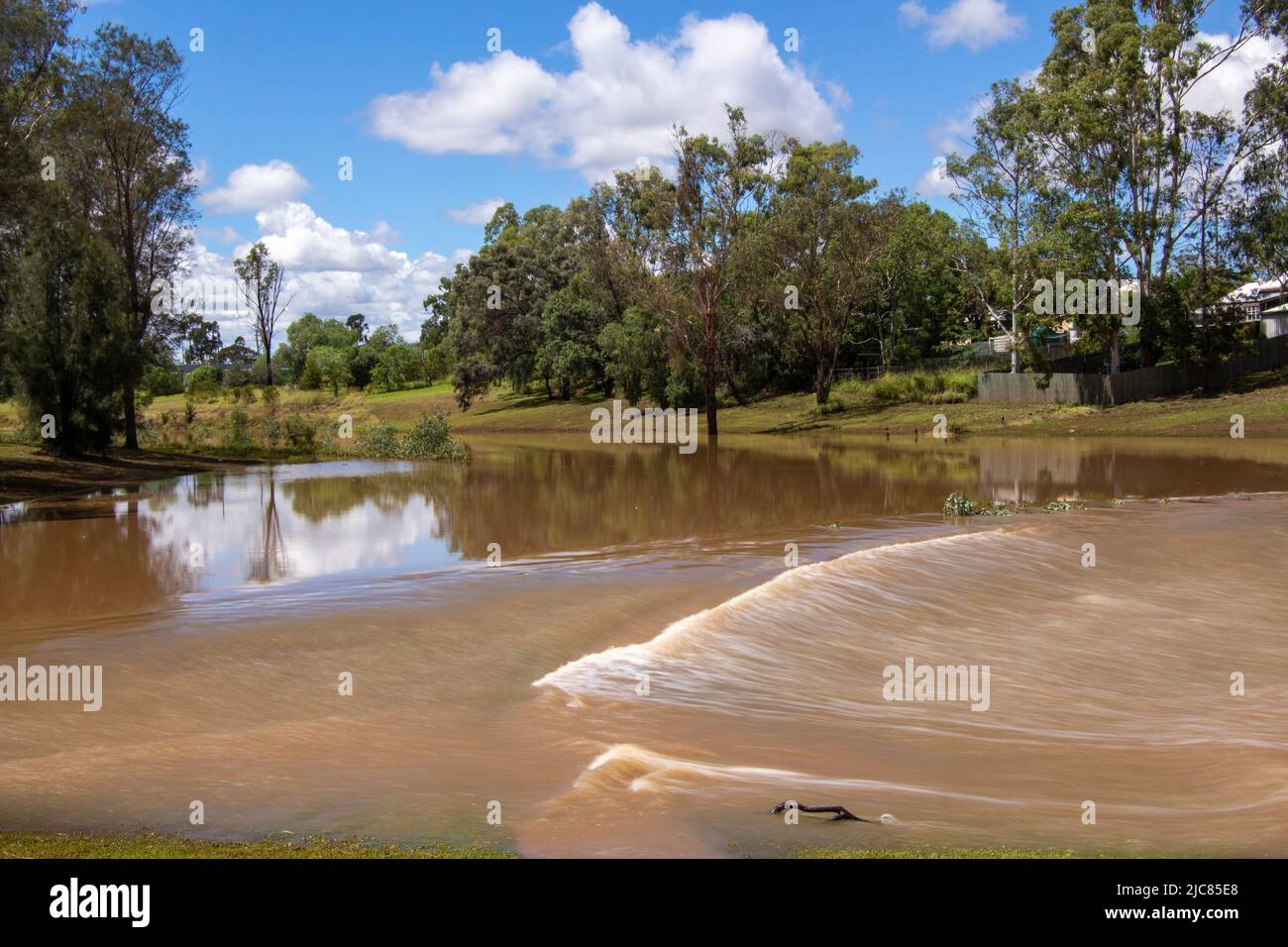 Oakey Creek in flood, at Arthur Shooter Park, Oakey Stock Photo - Alamy