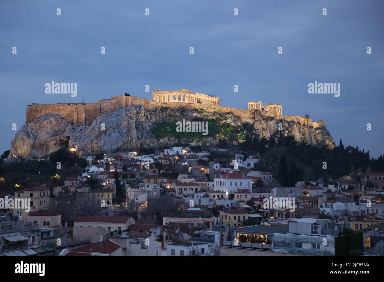 Sunset Parthenon drone aerial view, Acropolis, cityscape of historical ...