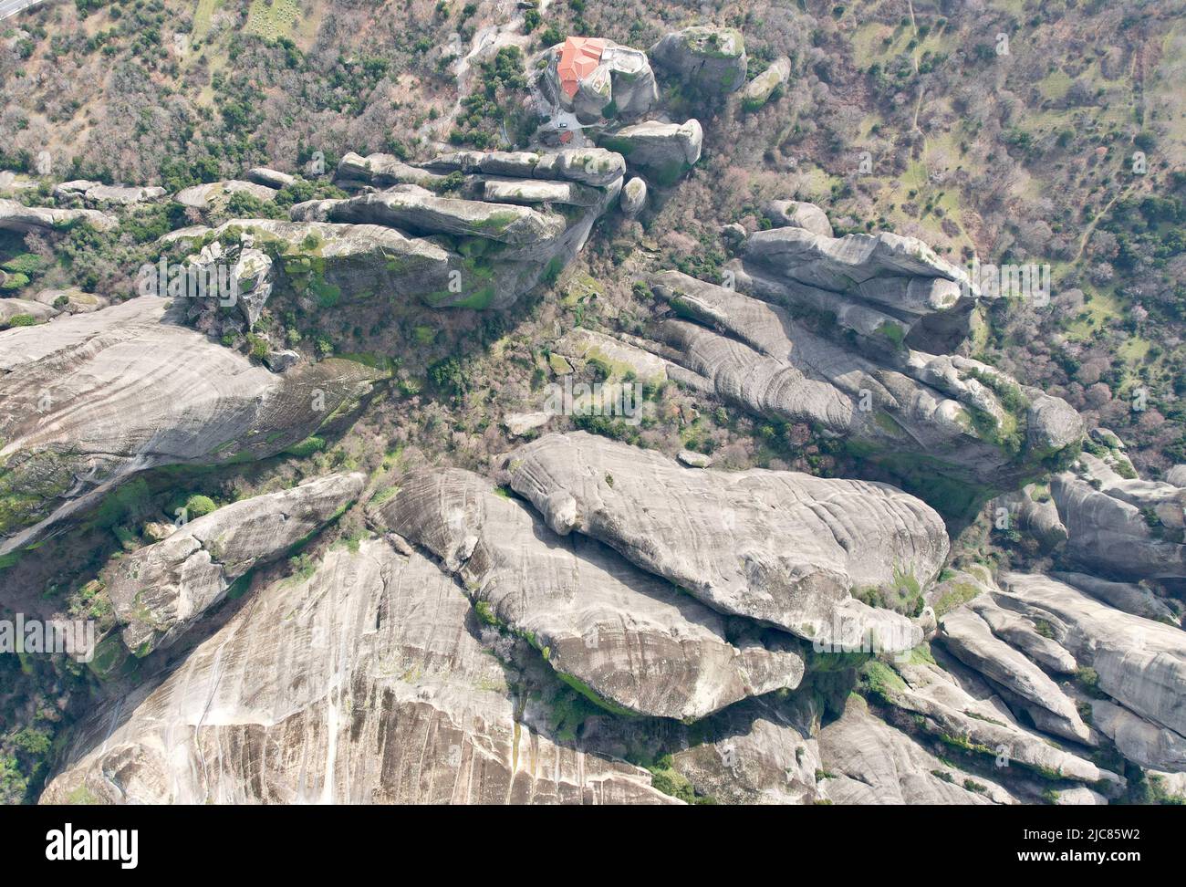 Meteora monastery aerial drone view, Greece, boulders and cliffs ...