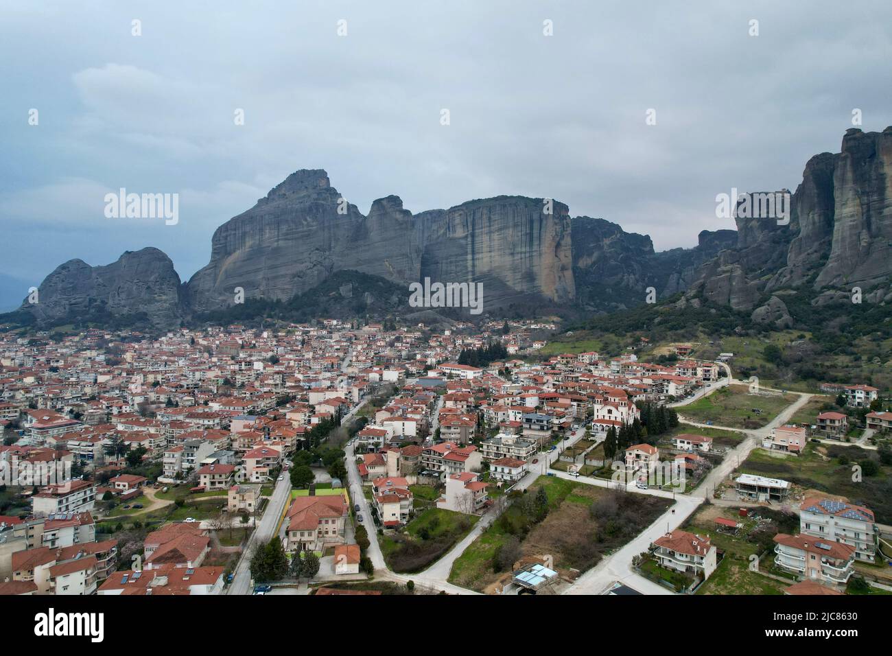 Meteora monastery aerial drone view, Greece, boulders and cliffs ...