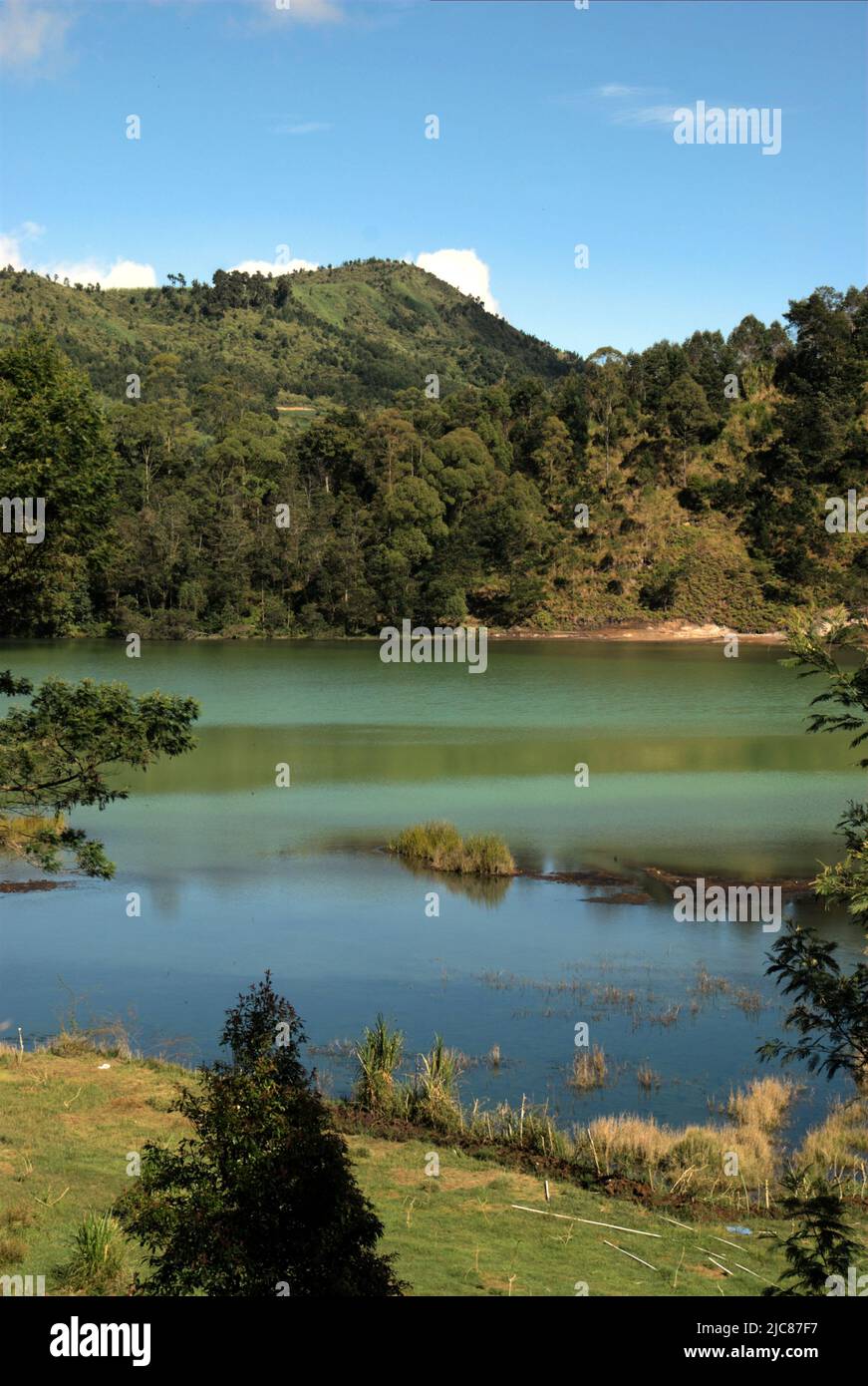 Telaga Warna lake, a sulphuric lake on Dieng plateau, which is ...