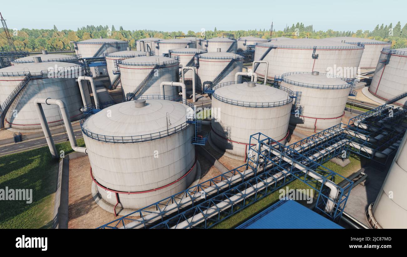 Oil refinery, industrial enterprise, oil refining into gasoline ...