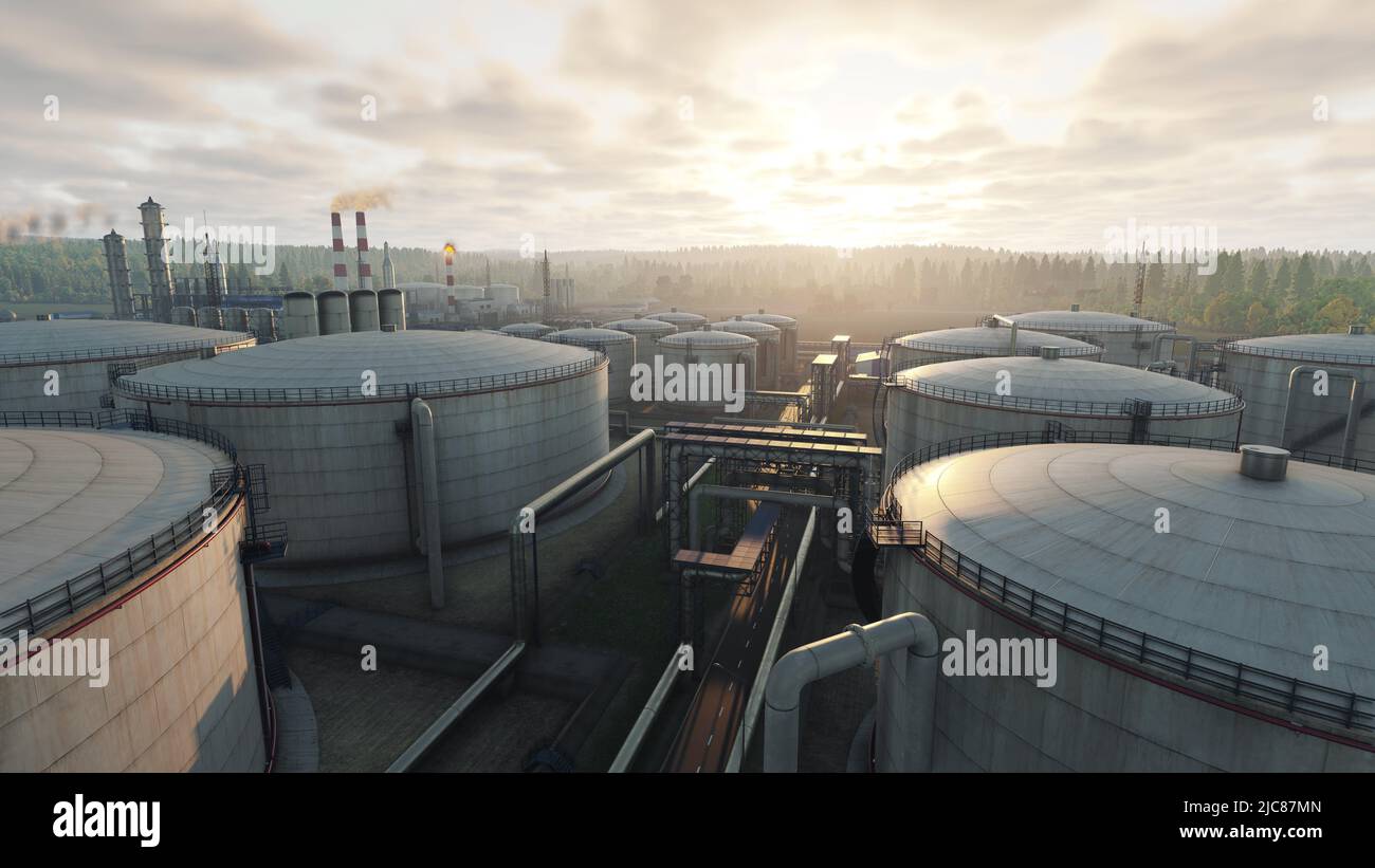 Oil refinery, industrial enterprise, oil refining into gasoline ...