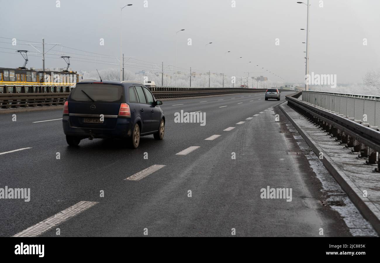 Warsaw, Poland - December 14, 2021: The North Bridge in Warsaw in ...