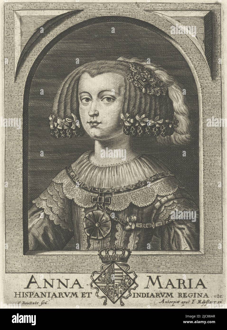 A portrait in arched niche of Mary Anna of Austria, Queen of Spain ...