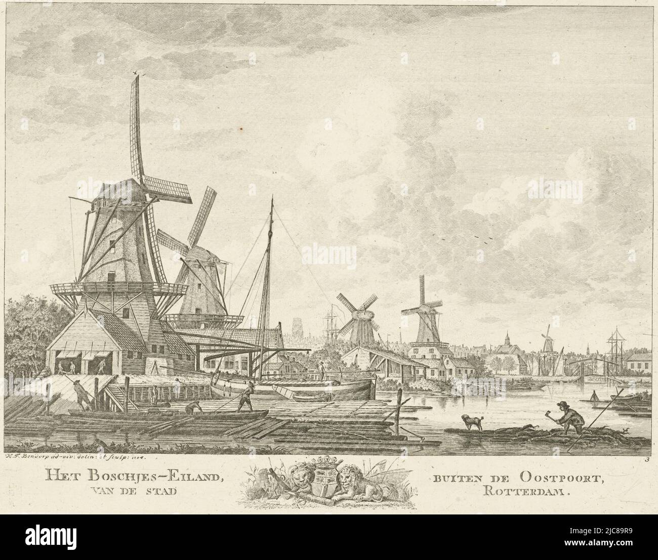 Windmills at Boschjes Island outside the East Gate of the city of ...