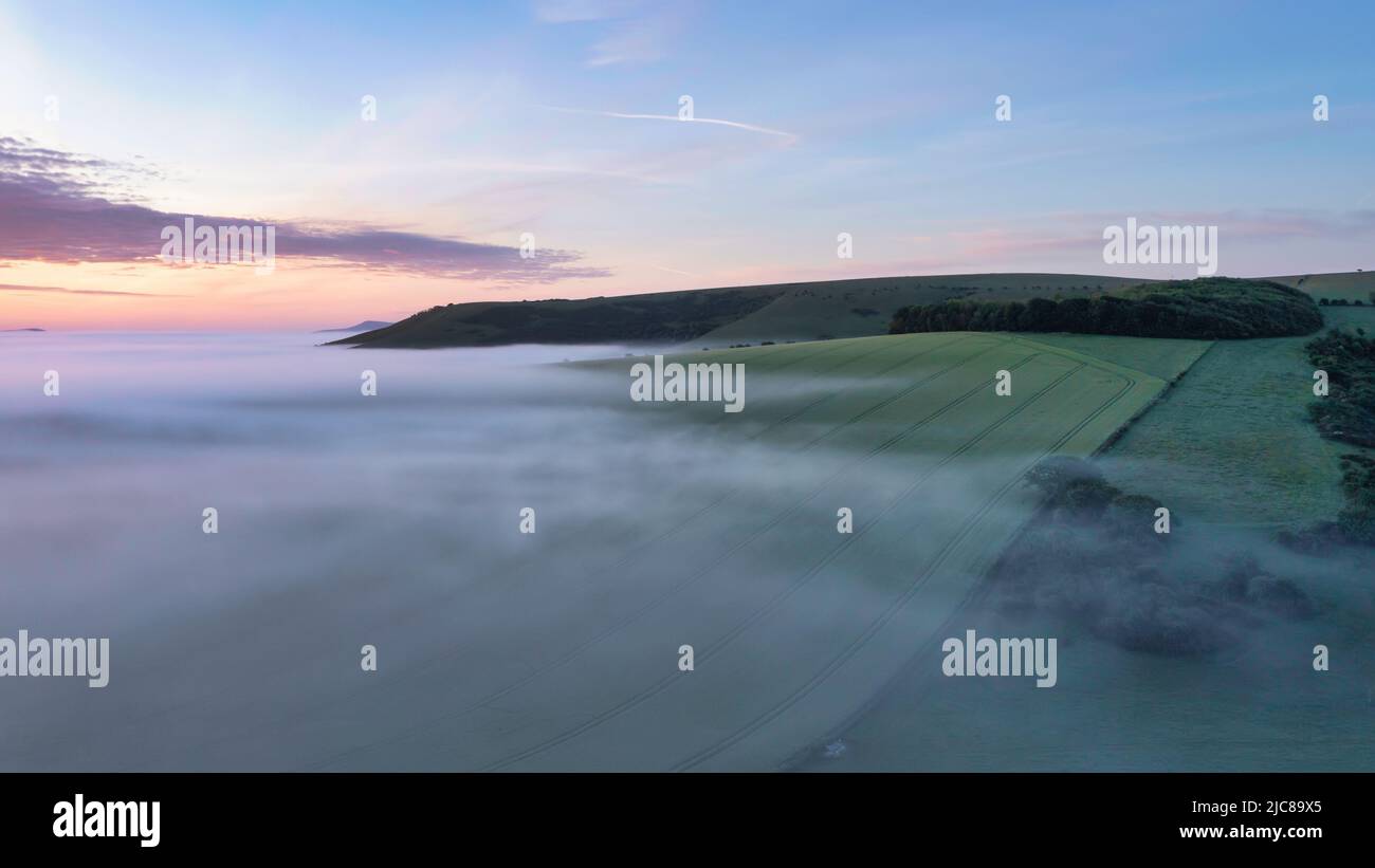 Beautiful drone landscape image of sea of fog rolling across South ...