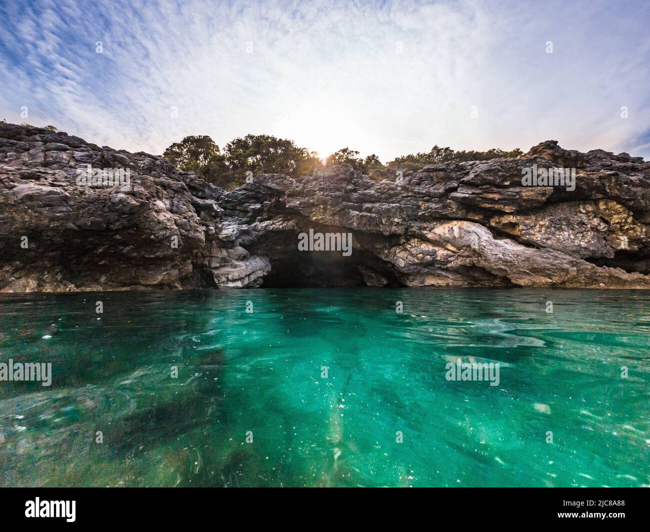 The sea caves on the beach of Milopotamos on the Greek peninsula Pelion ...