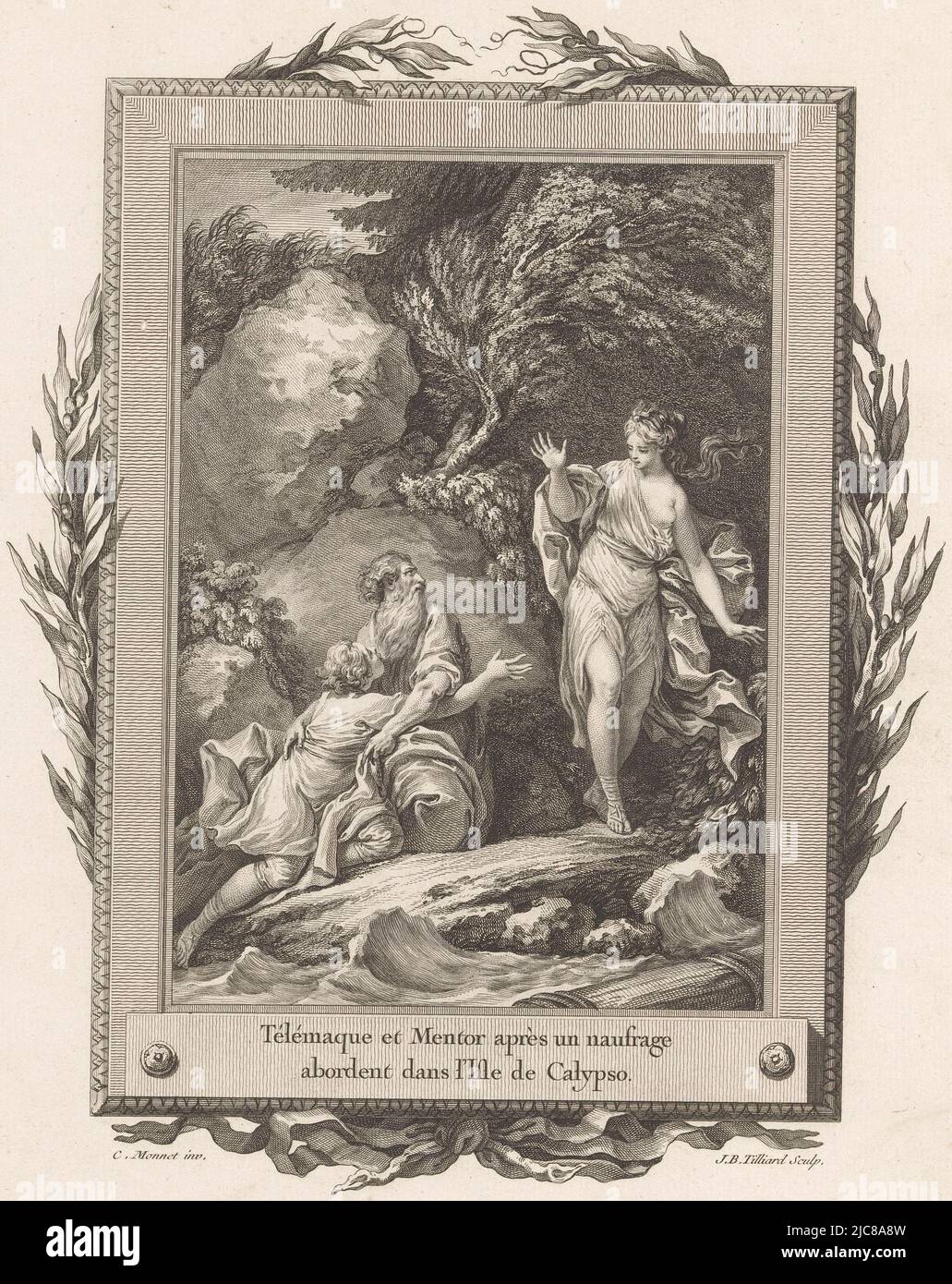 Mentor lifts Telemachus onto the island where they are received by a ...