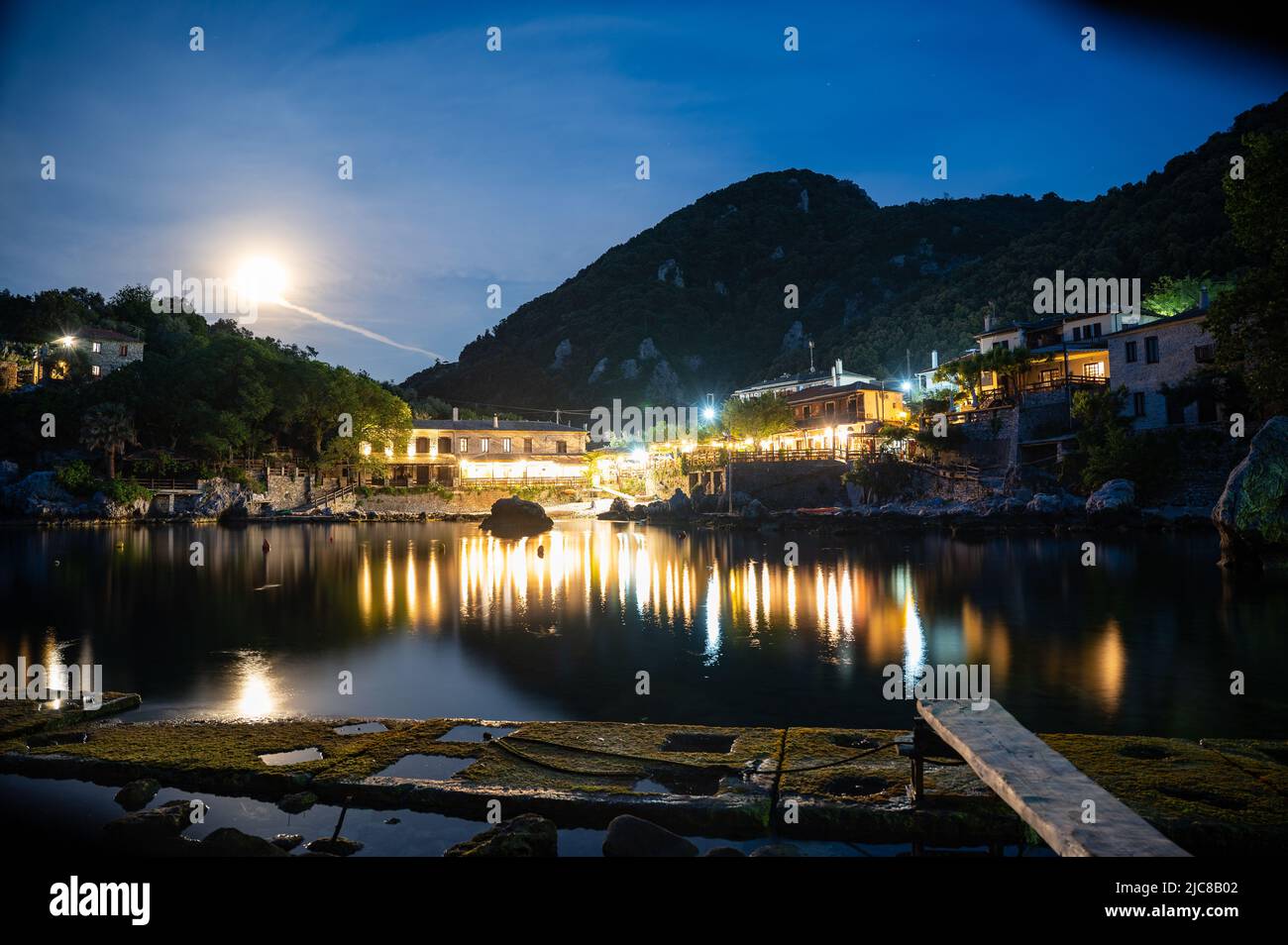 Town of Damouchari (Pelion Peninsula in Greece) at night time with ...
