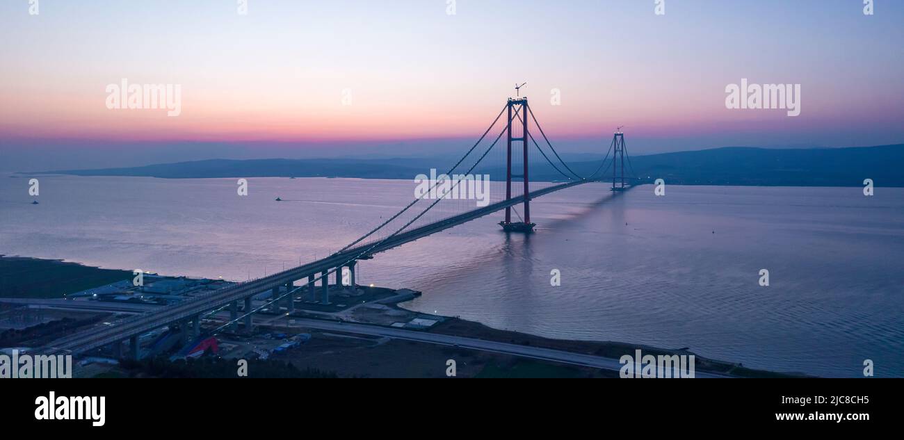 1915 Canakkale Bridge aerial view in Canakkale, Turkey. World's longest ...