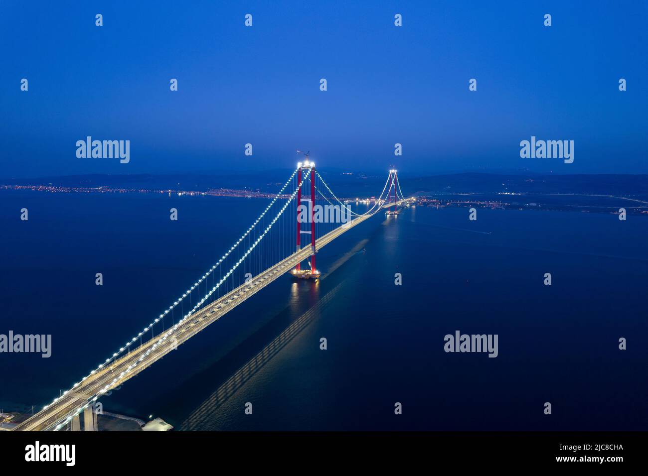 1915 Canakkale Bridge aerial view in Canakkale, Turkey. World's longest ...